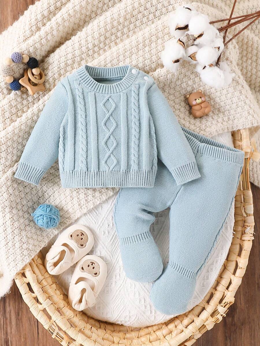 SHEIN Baby Boys Basic Knitted Sweater And Pants 2 Pieces Set, Casual ...