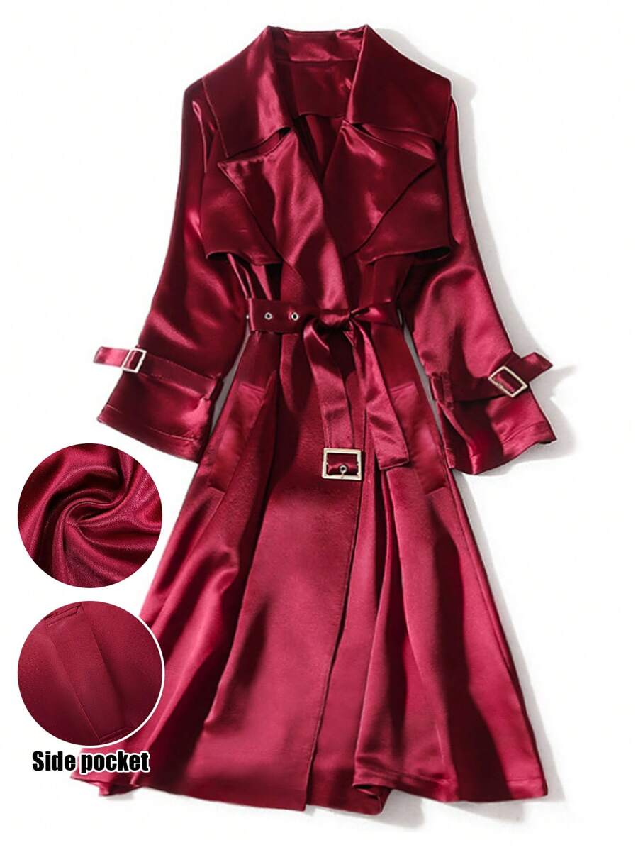 SHEIN Clasi Plus Size V-Neck Long Sleeve Waist Tie Elegant Style ...