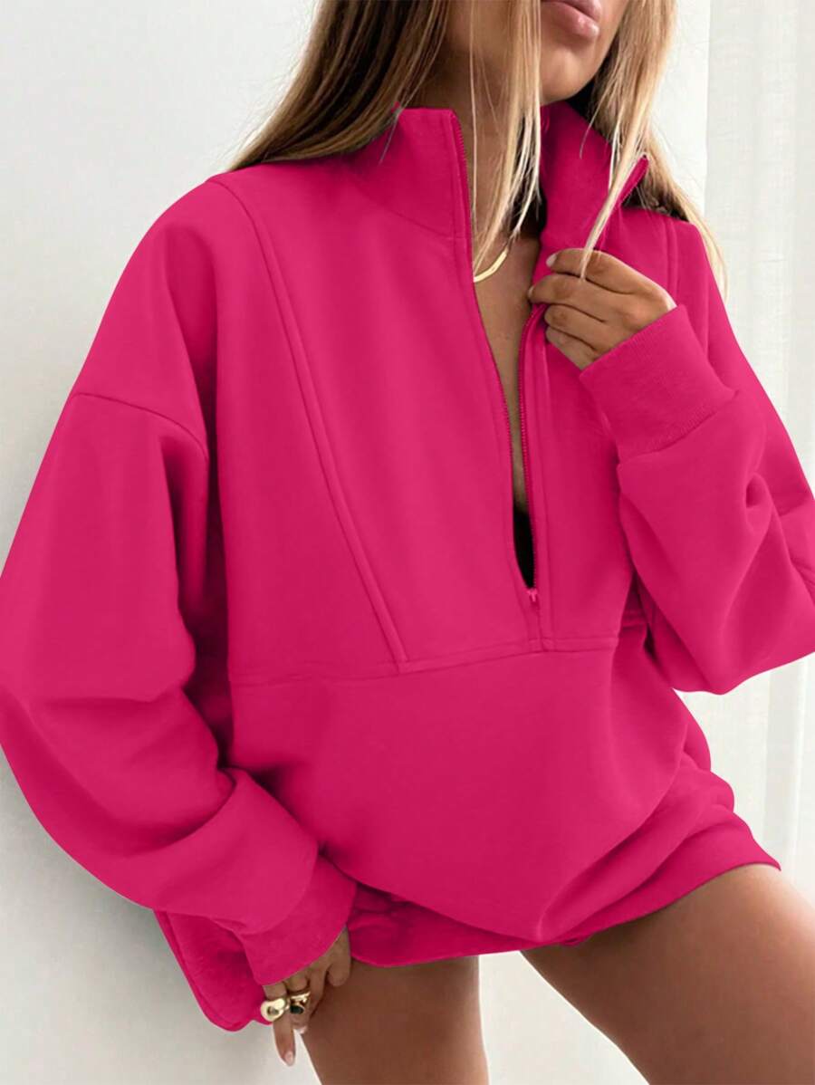 INAWLY Women Casual Loose Stand Collar Half-Zip Up Hoodie Pullover Fall ...