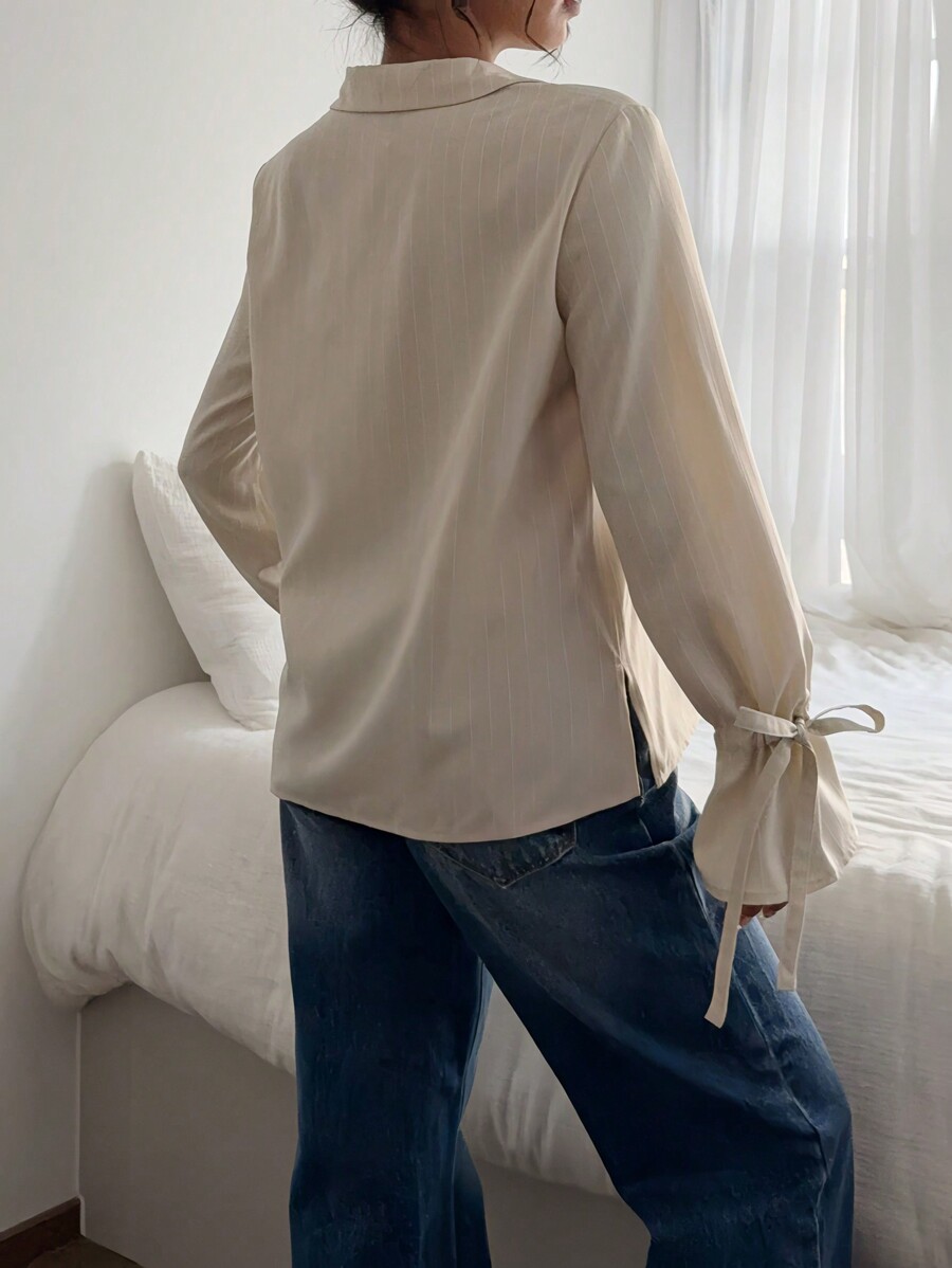 SHEIN Essnce Women Long Sleeve Shirt, Women Linen Clothing, Office Wear ...