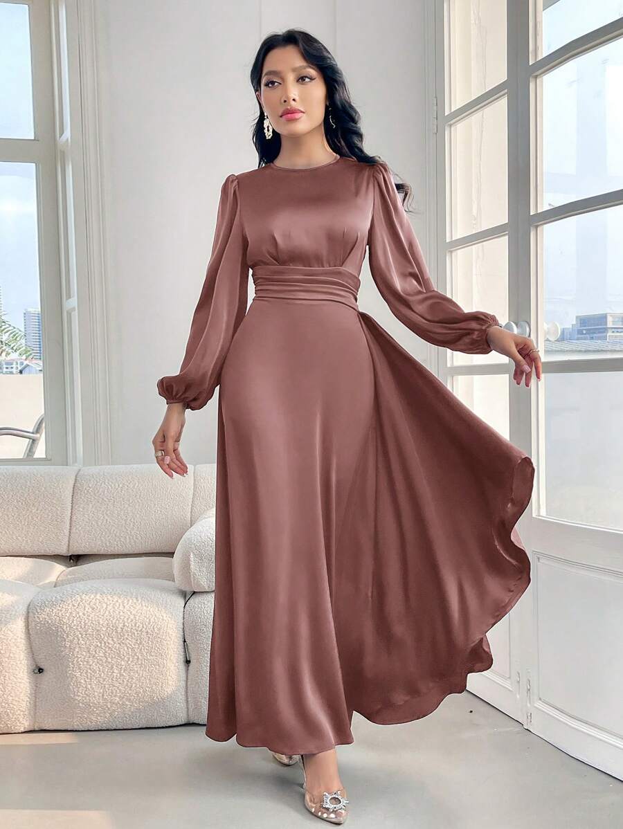 SHEIN Modely Robe élégante à ligne A avec manches lanternes et taille ...