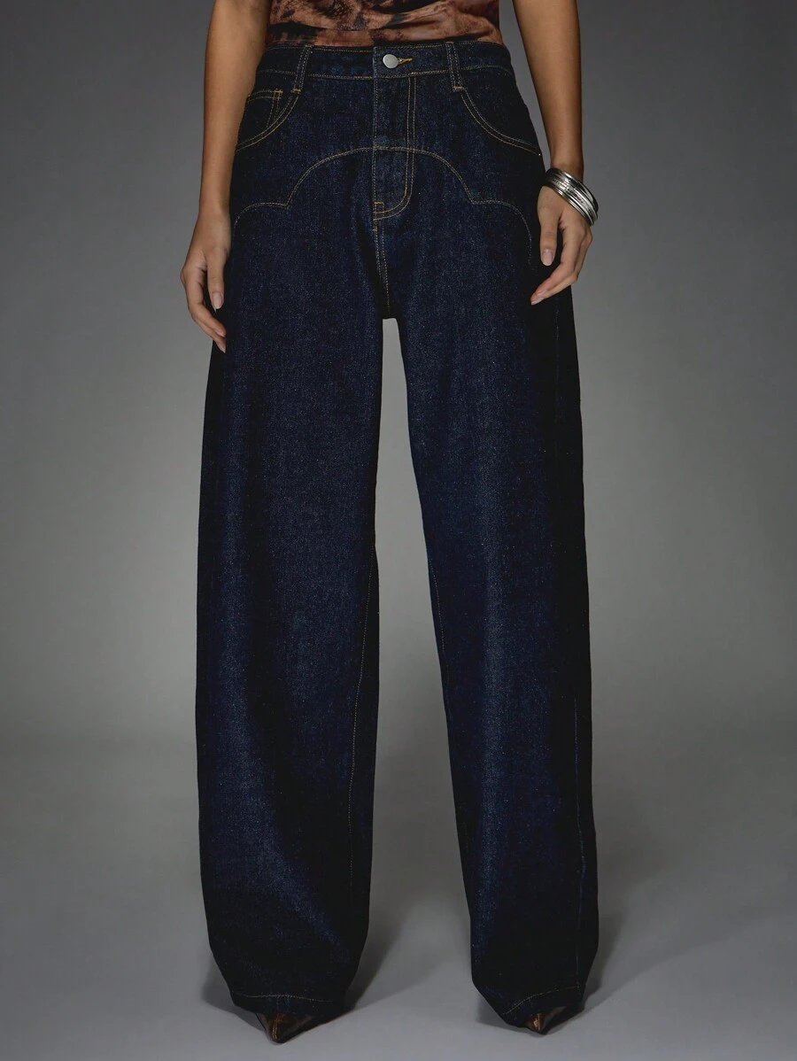 MISSGUIDED Western Style Wide Leg Denim Jeans High Waist Baggy Pants ...