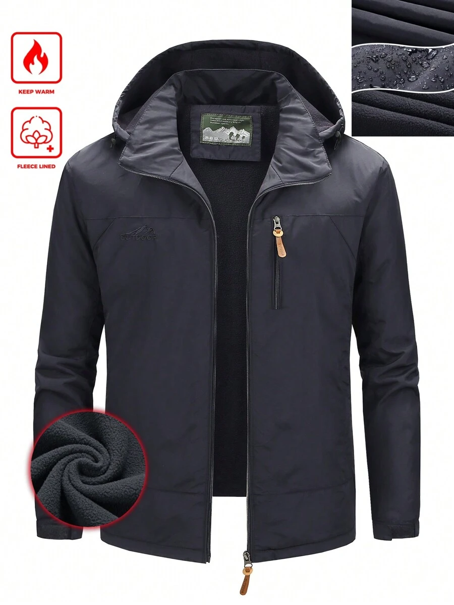 Manfinity Homme Men's Autumn/Winter Thermal Lined Zip Front Hoodie Jacket | SHEIN USA