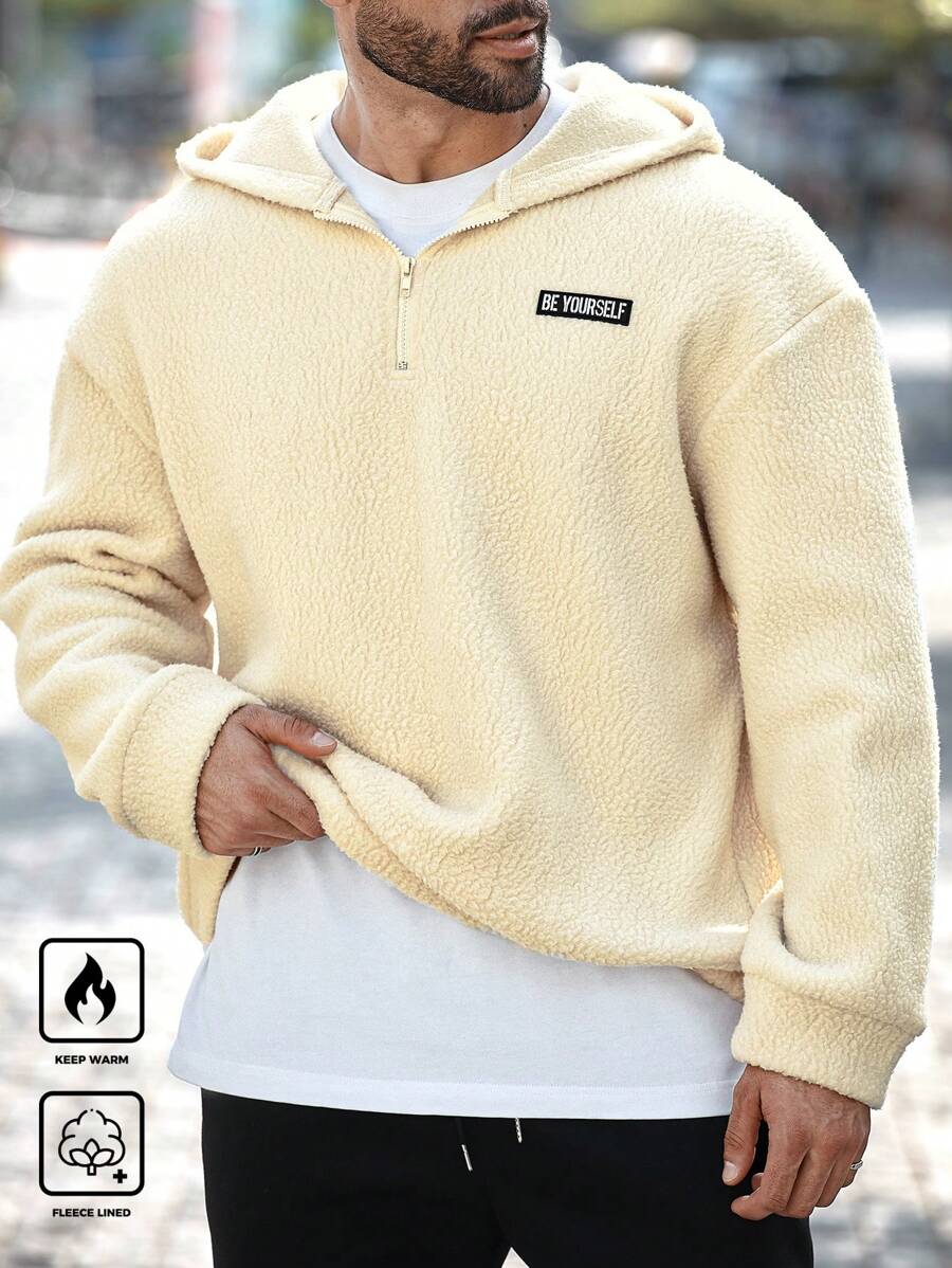 Manfinity Homme Sudadera con media cremallera y parches forrada ...