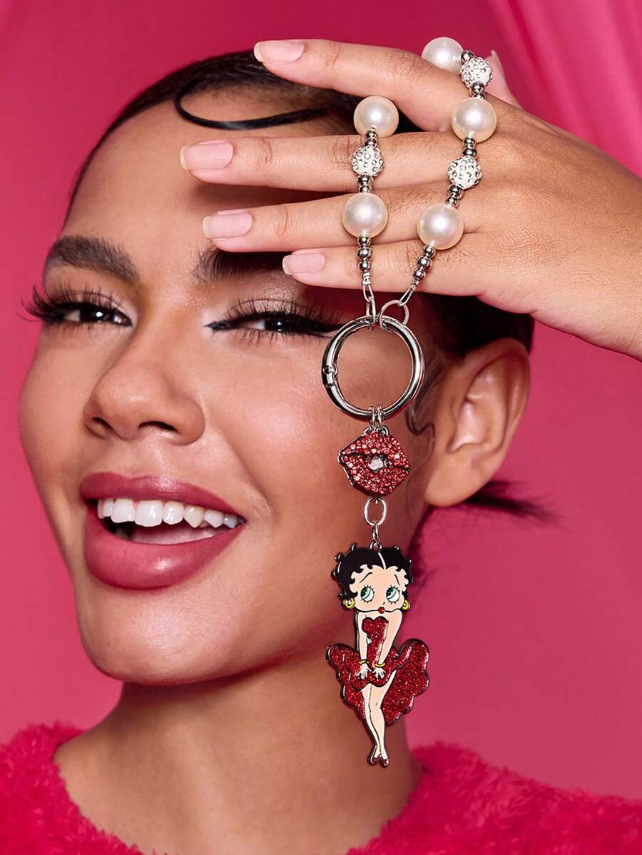 Betty Boop x SHEIN Cartoon Character Pattern Pearl & Rhinestone Lip ...