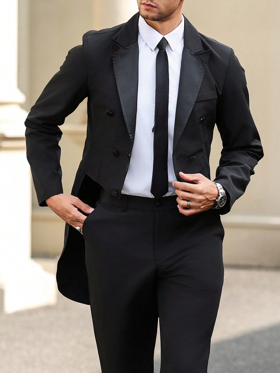 Manfinity Bizformal Men's Business Commuter Double Breasted Suit Jacket ...