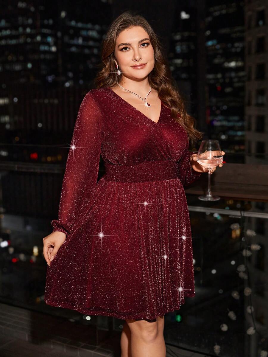 SHEIN Clasi Plus Size Women Christmas Sparkling Sequin Mini Party Red ...