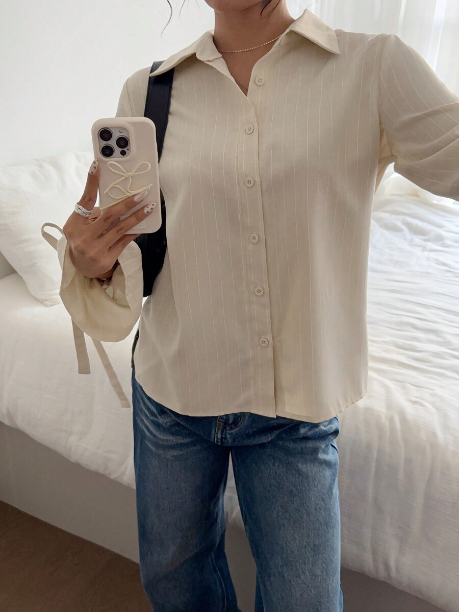 SHEIN Essnce Women Long Sleeve Shirt, Women Linen Clothing, Office Wear ...