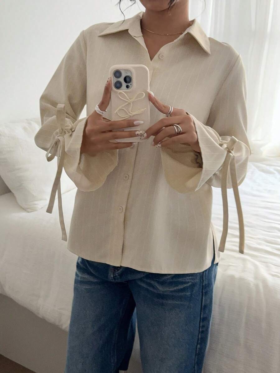 SHEIN Essnce Women Long Sleeve Shirt, Women Linen Clothing, Office Wear ...