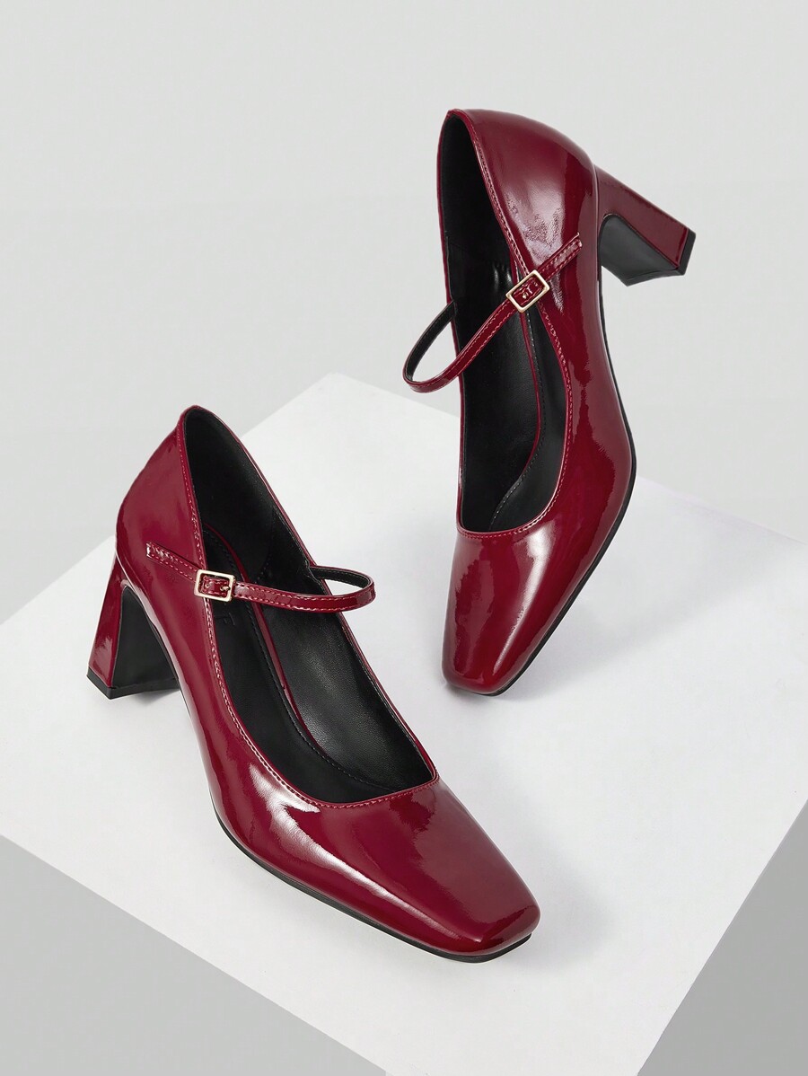 MOTF PREMIUM FRENCH MINIMALIST SQUARE TOE HIGH HEEL MARY JANES WORK ...