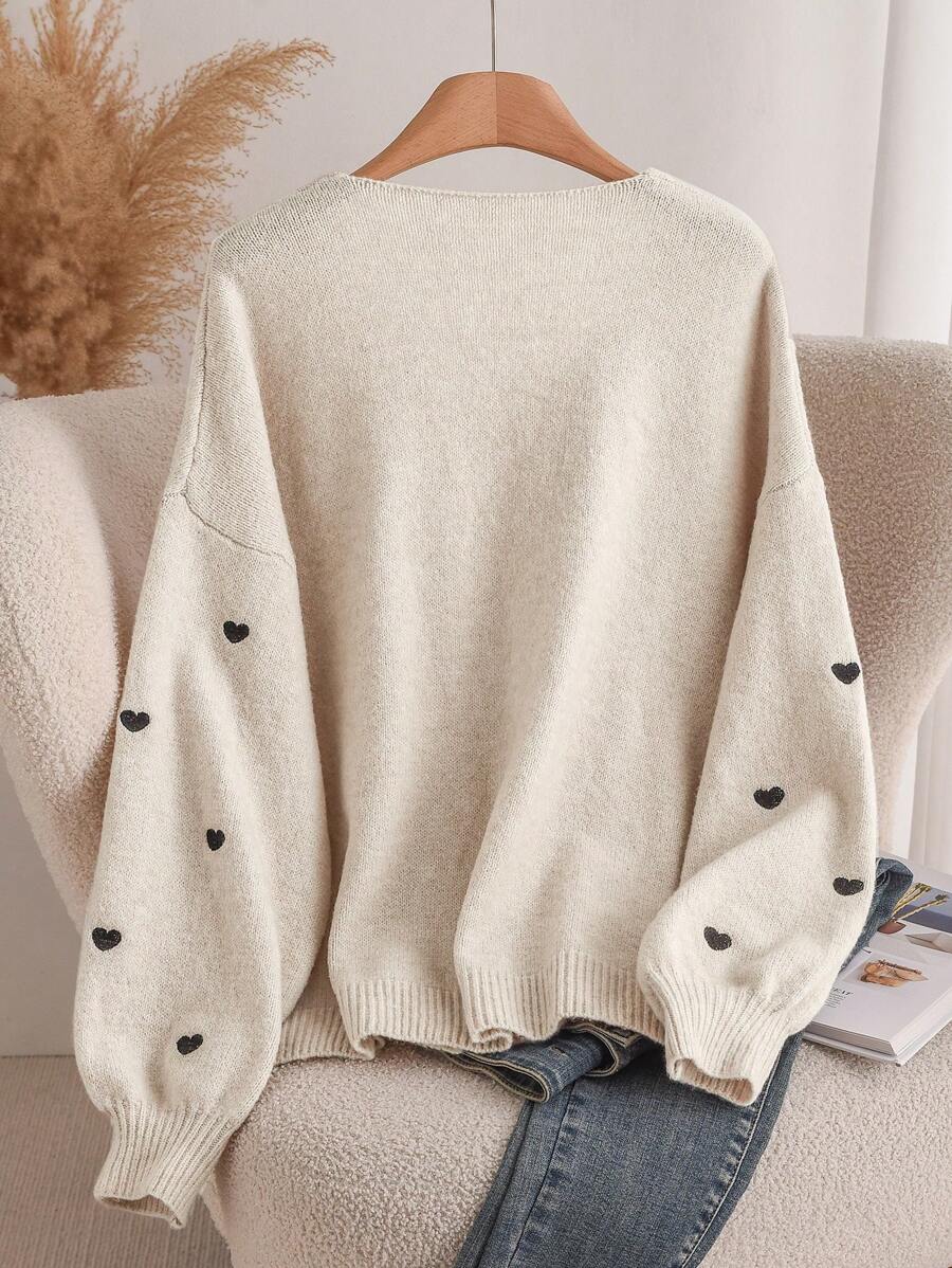 Shein Frenchy Plus Size Women Heart Decor Cardigan French Elegant And