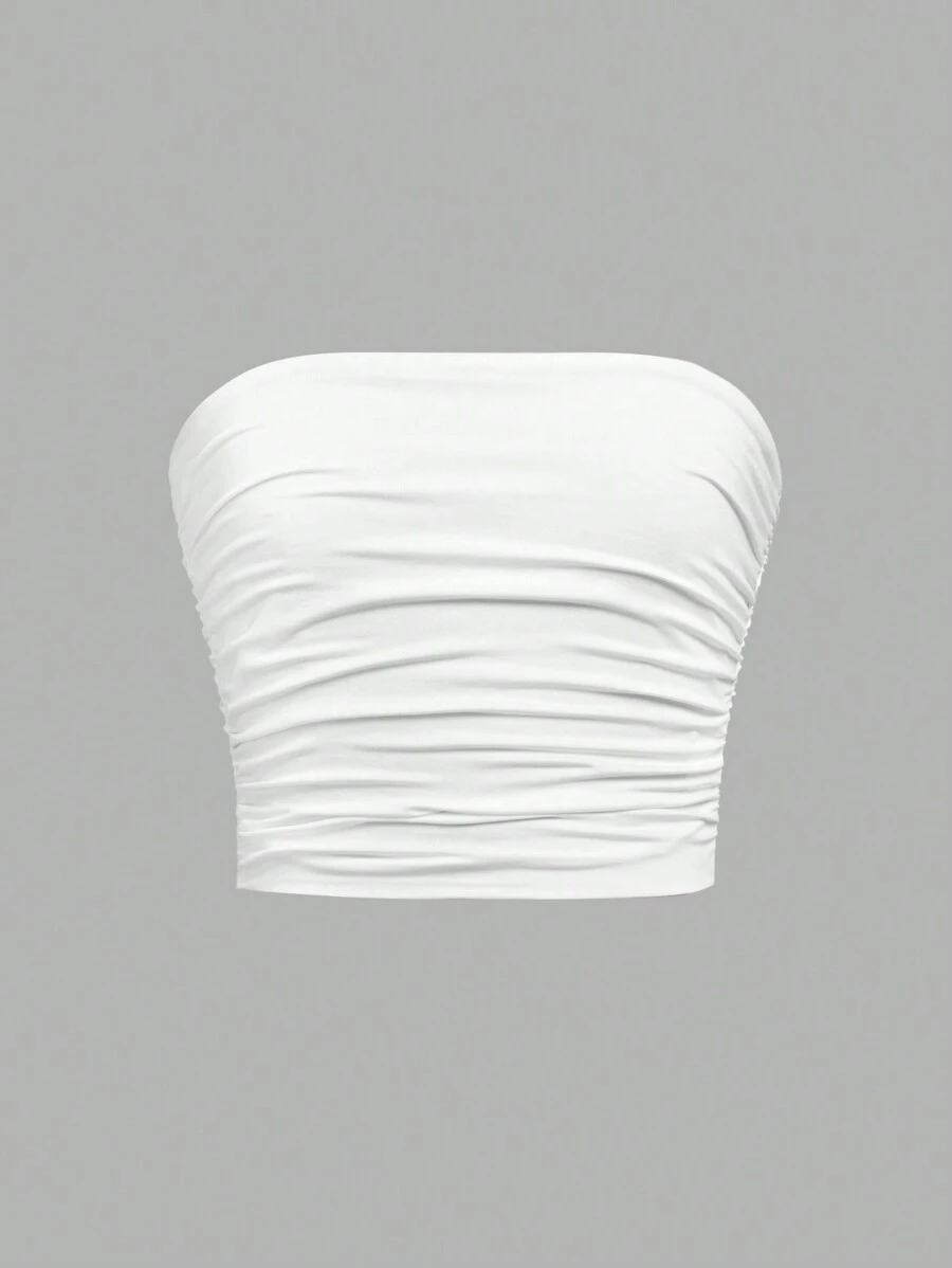 SHEIN Teen Girl Minimalist Comfortable Shirred Bandeau Bra for Sale ...