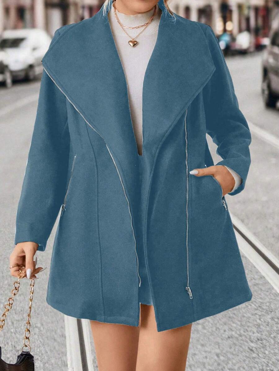 SHEIN LUNE Giacca casual con zip davanti, maniche lunghe e tasche ...