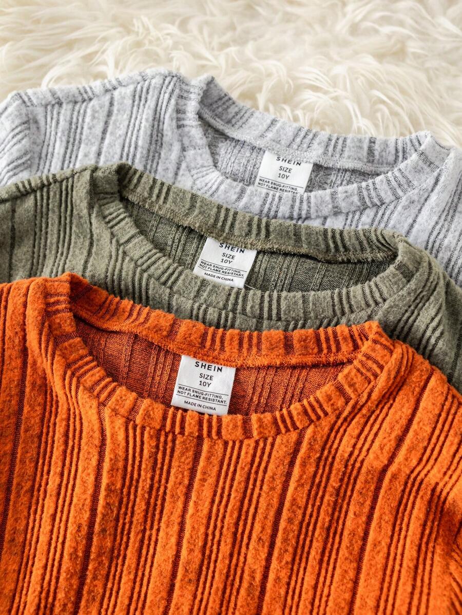 SHEIN 6 Piece Set Tween Boys Minimalist Crew Neck Raglan Sleeve T-Shirt & Soft Brushed Rib Snug ...