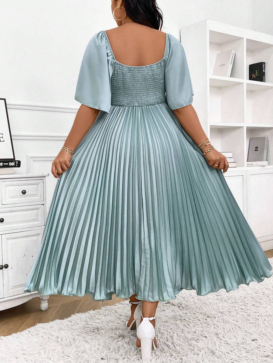Celure Plus Size Simple & Elegant Pleated Midi Dress With Deep V ...