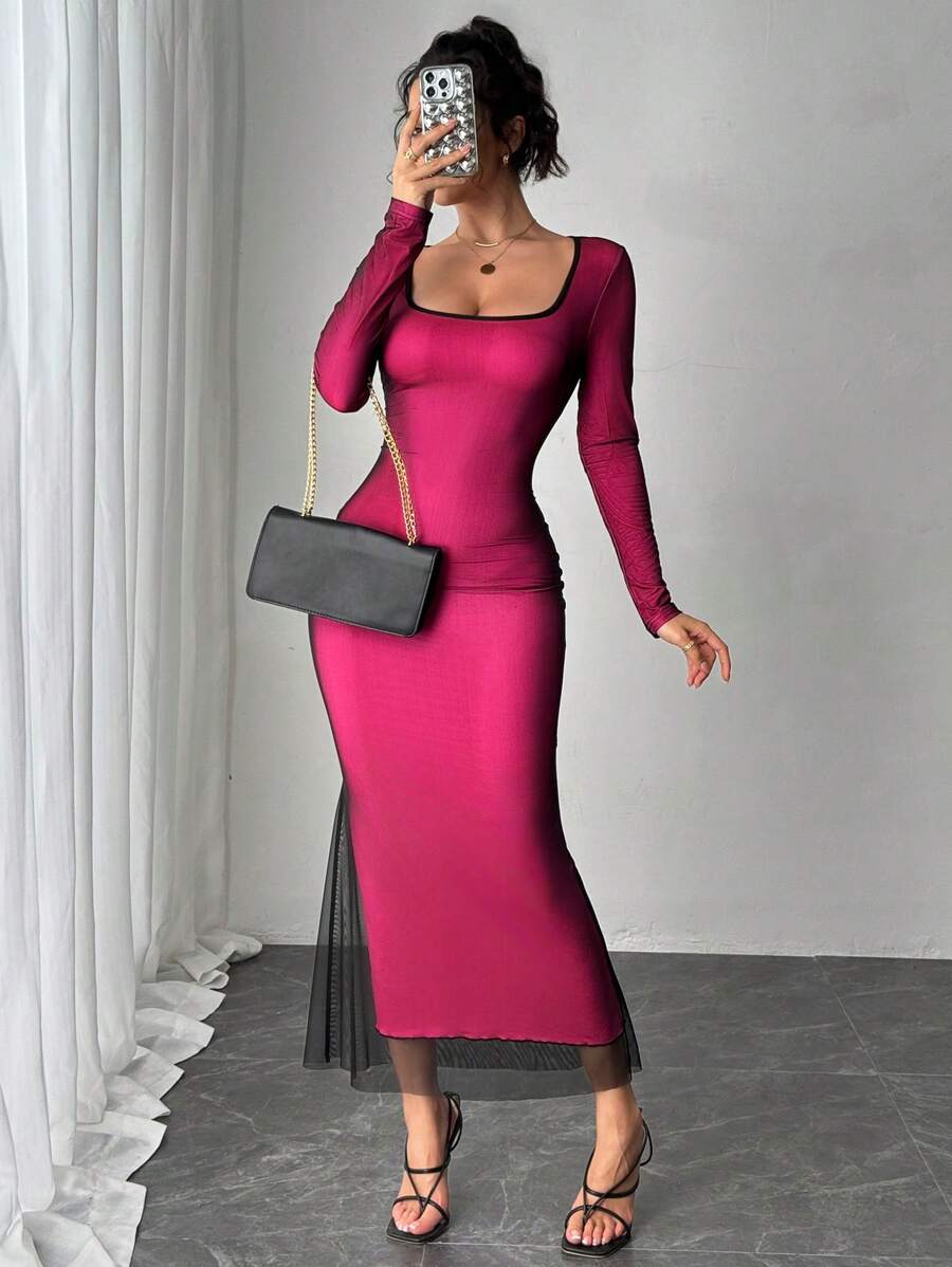 SHEIN Privé Vestido largo de malla estilo sirena, nueva llegada otoño ...