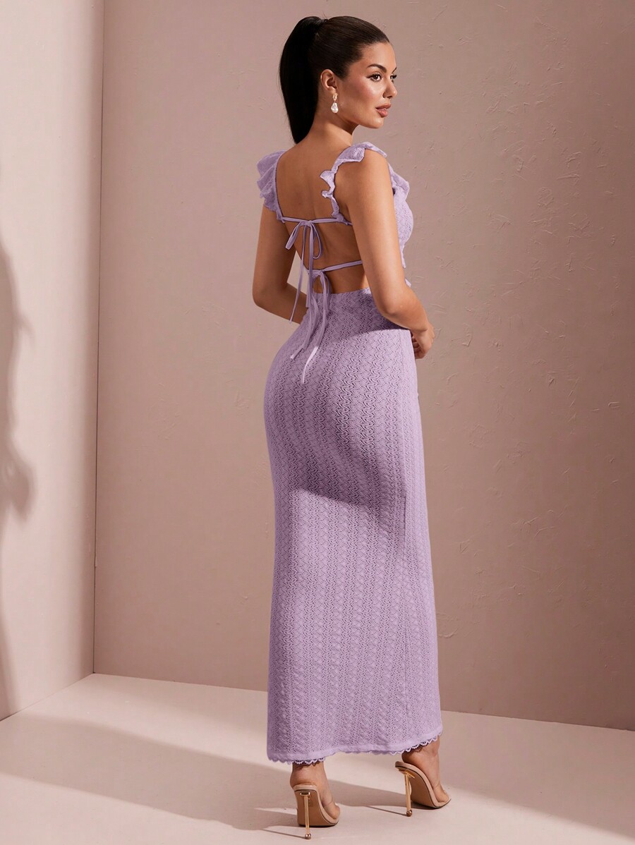 SHEIN BAE Summer White Sexy Hollow Out Crochet Textured Ruffle Cap ...