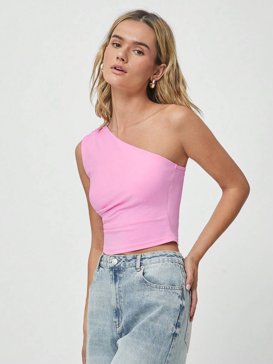 SHEIN EZwear Women's New Asymmetric Shoulder Twist Solid Color Simple ...