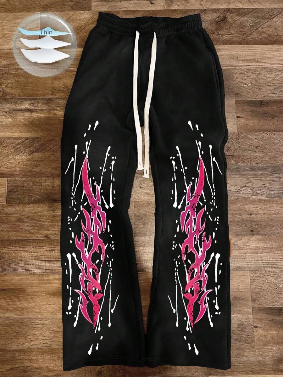 Manfinity Roghcode Men's Y2k Gothic Drawstring Waist Printed Sports ...