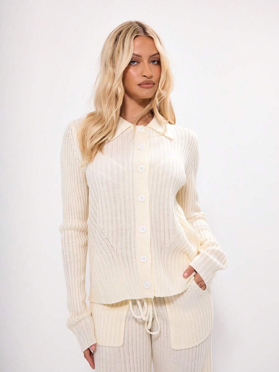 MUSERA คาร์ดิแกนติดกระดุมแบบคอปก | SHEIN TH