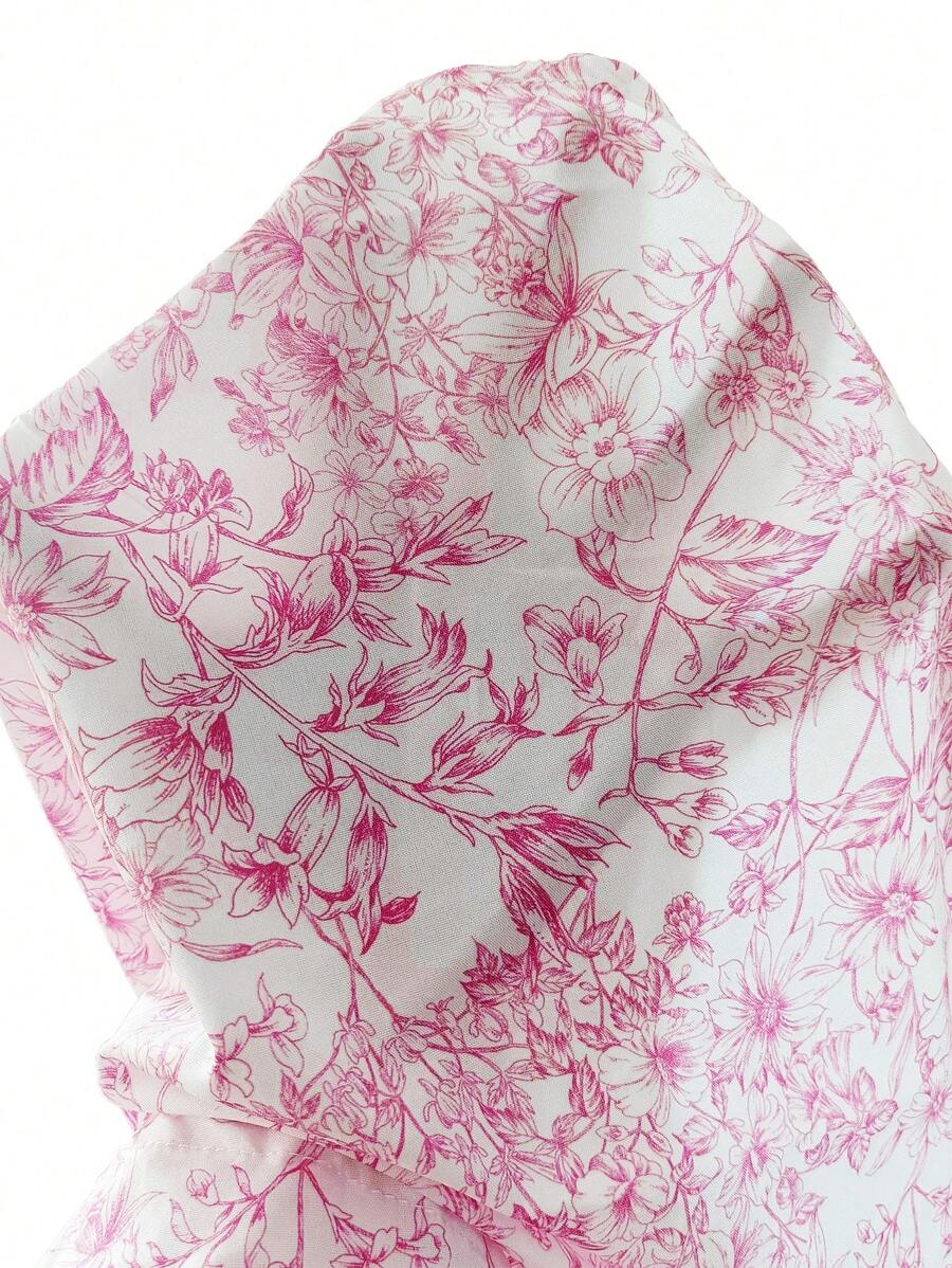 SHEIN x Marika Sila SHEIN MOD Summer Pink Allover Floral Print Ruffle ...