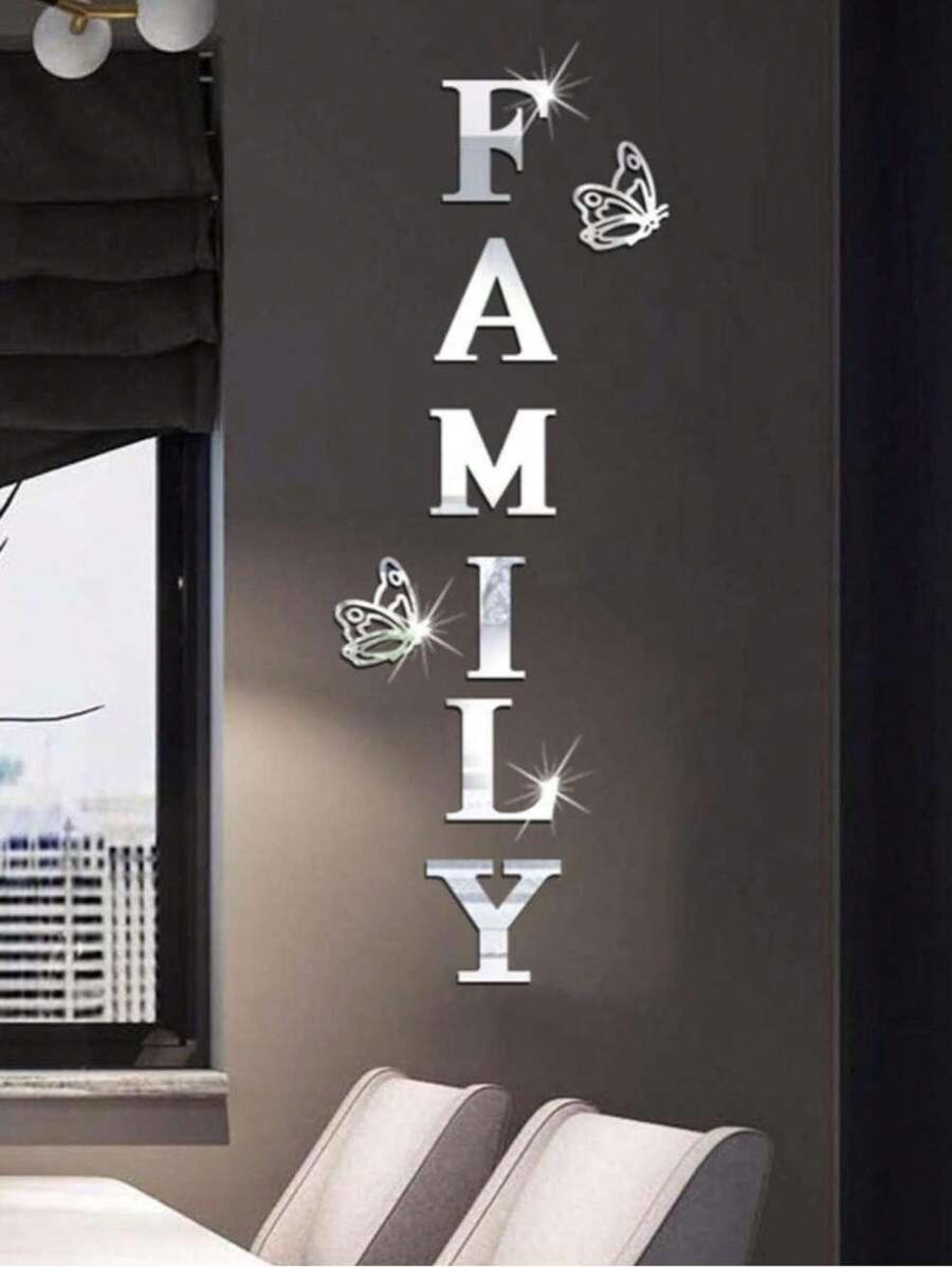 SHEIN 1Set 8Pcs 3D Mirror Wall Sticker Set For Family Room Decoration ...