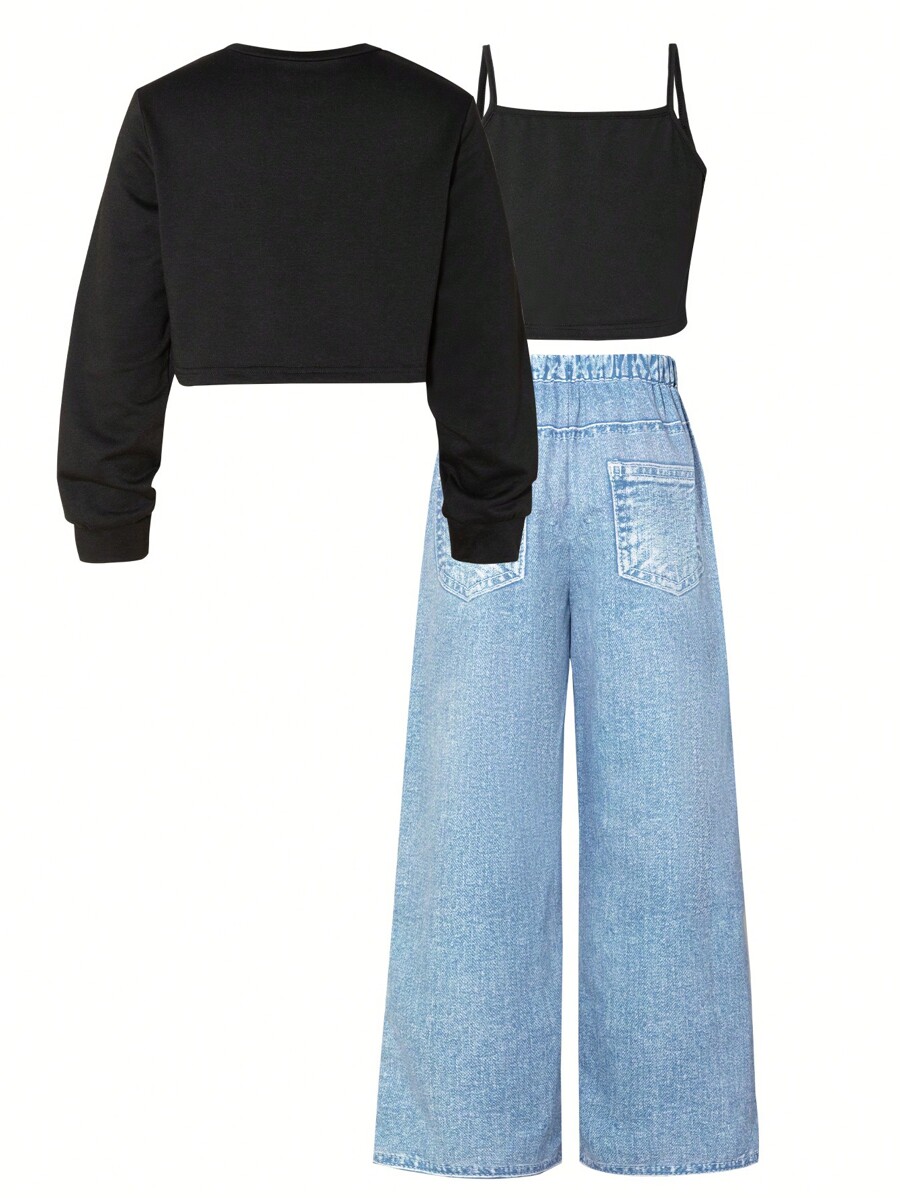 SHEIN Streecool Kids 3 Piece Girls Outfit: Hooded Sweatshirt, Camisole ...