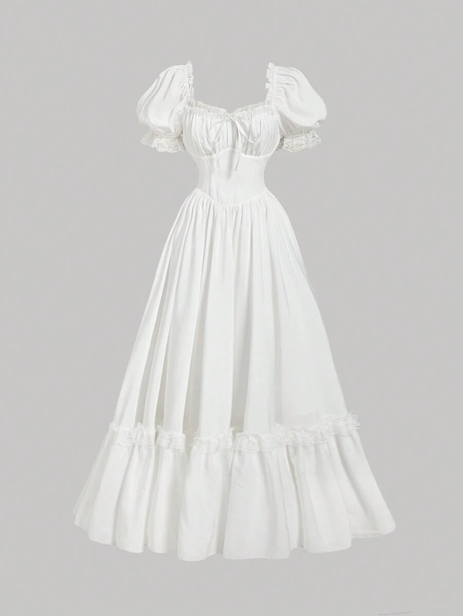 SHEIN MOD White Maxi Lace Ruffled Victorian Vintage Dress, Party Dress ...