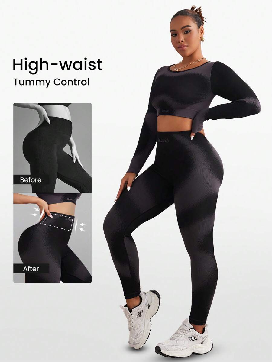 SHEIN Sport Seamluxe Women Plus Size Ombre Long Sleeve Tops And ...