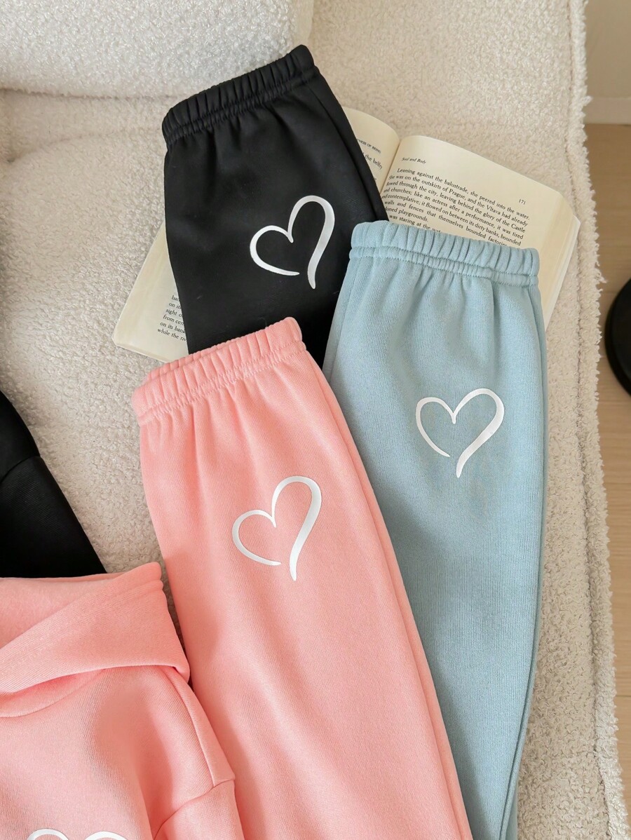 SHEIN 6 Piece Set: Baby Girl Cute Solid Heart Pattern Hoodie Sweatshirt & Elastic Waist Pants ...