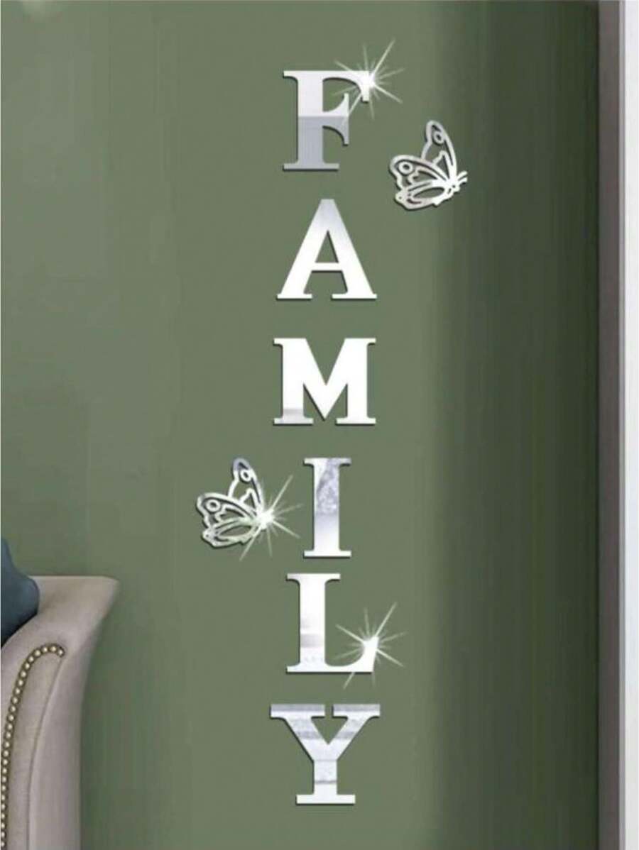 SHEIN 1Set 8Pcs 3D Mirror Wall Sticker Set For Family Room Decoration ...