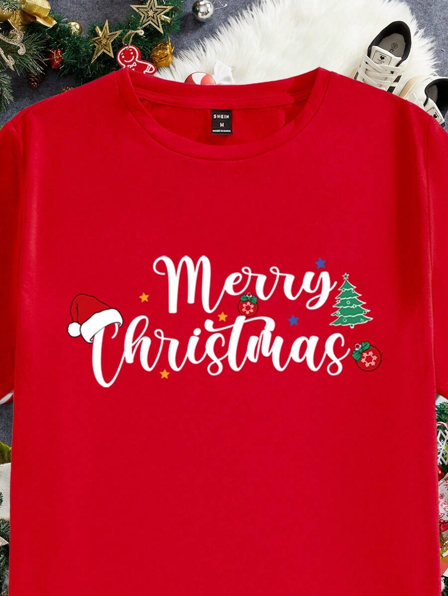 Manfinity Homme Manfinity Men Christmas Logo Print Classic Round Neck T ...