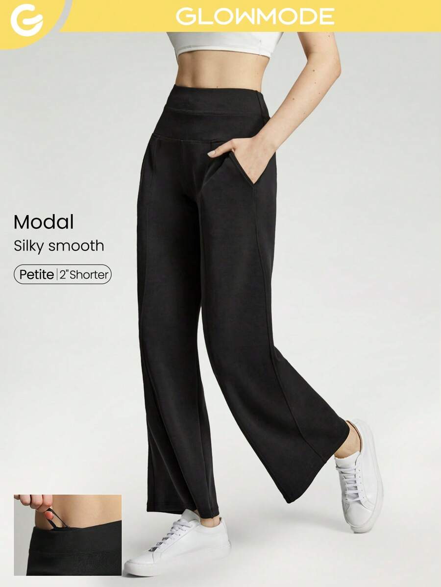 GLOWMODE Modal Silk Touch Wide Leg High Waist Lounge Pants With Side ...