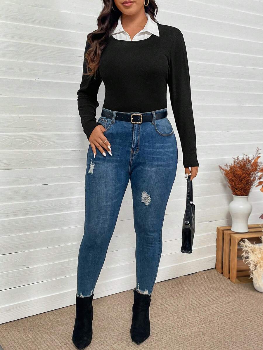 SHEIN LUNE 2024 Trend Plus Size 2 In 1 T-Shirt, Minimalist Casual Style ...