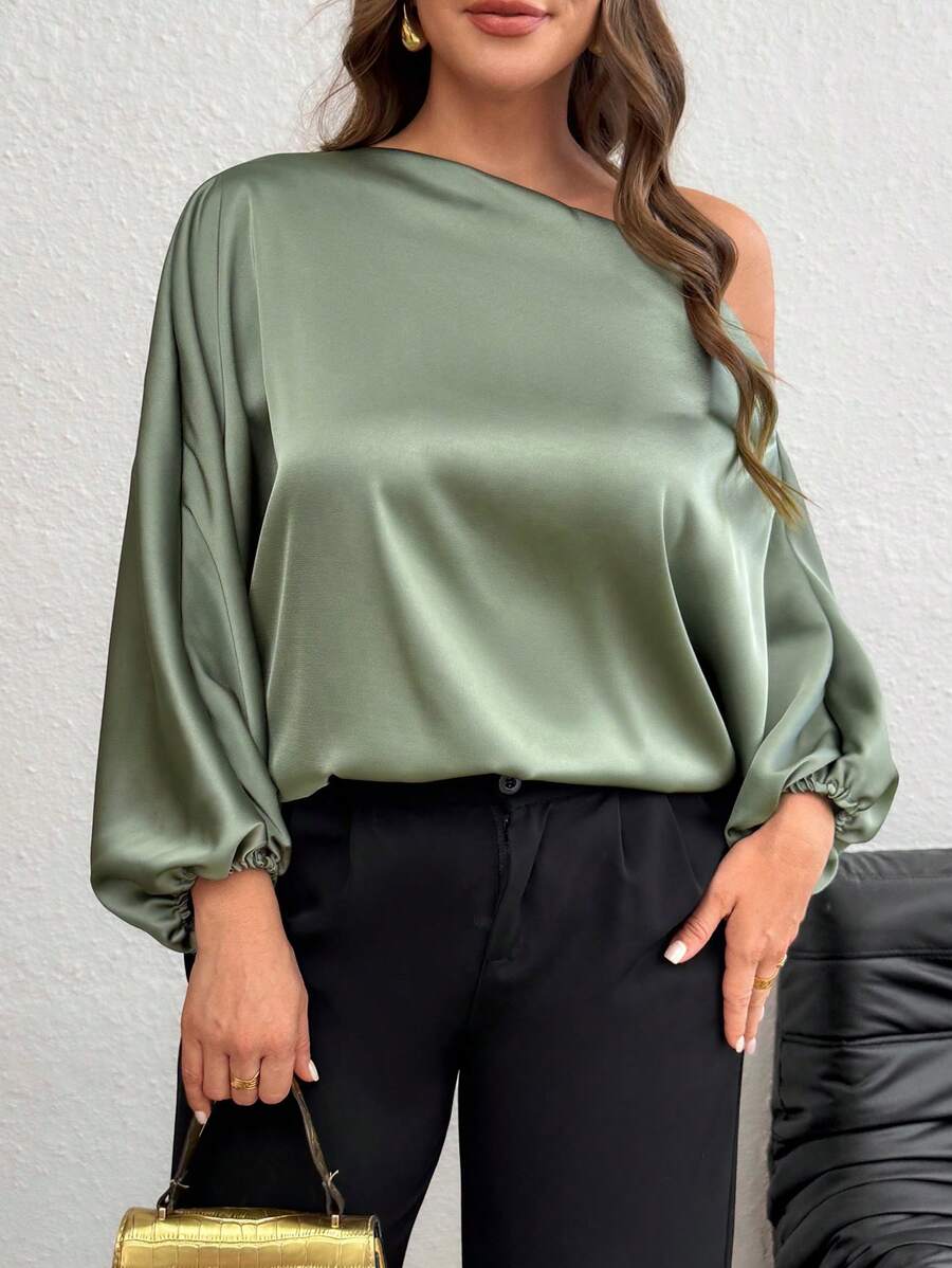 Firerie Plus Size Women's Asymmetric Collar Lantern Sleeve Loose ...