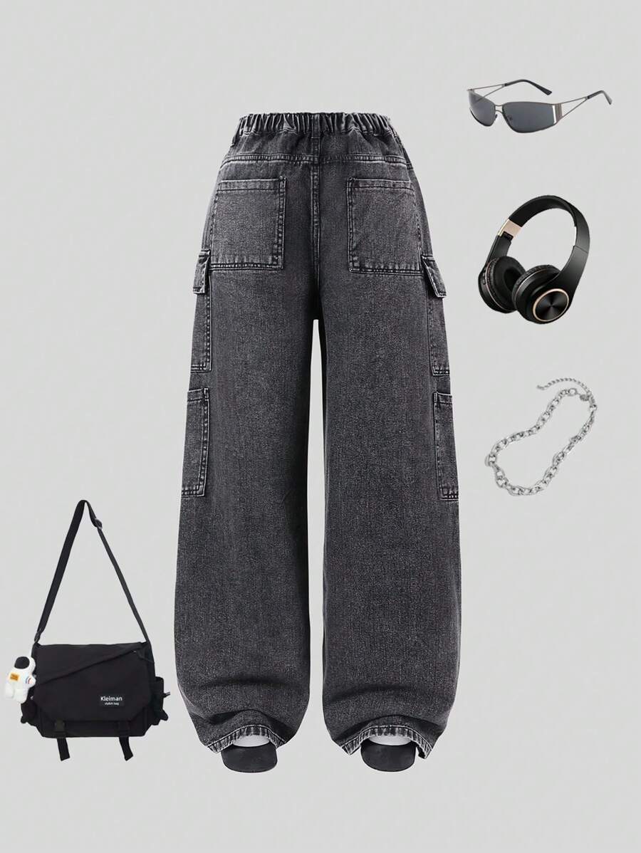 SHEIN Teen Girls Vintage Street Style Loose Relaxed Multi-Pocket Casual ...