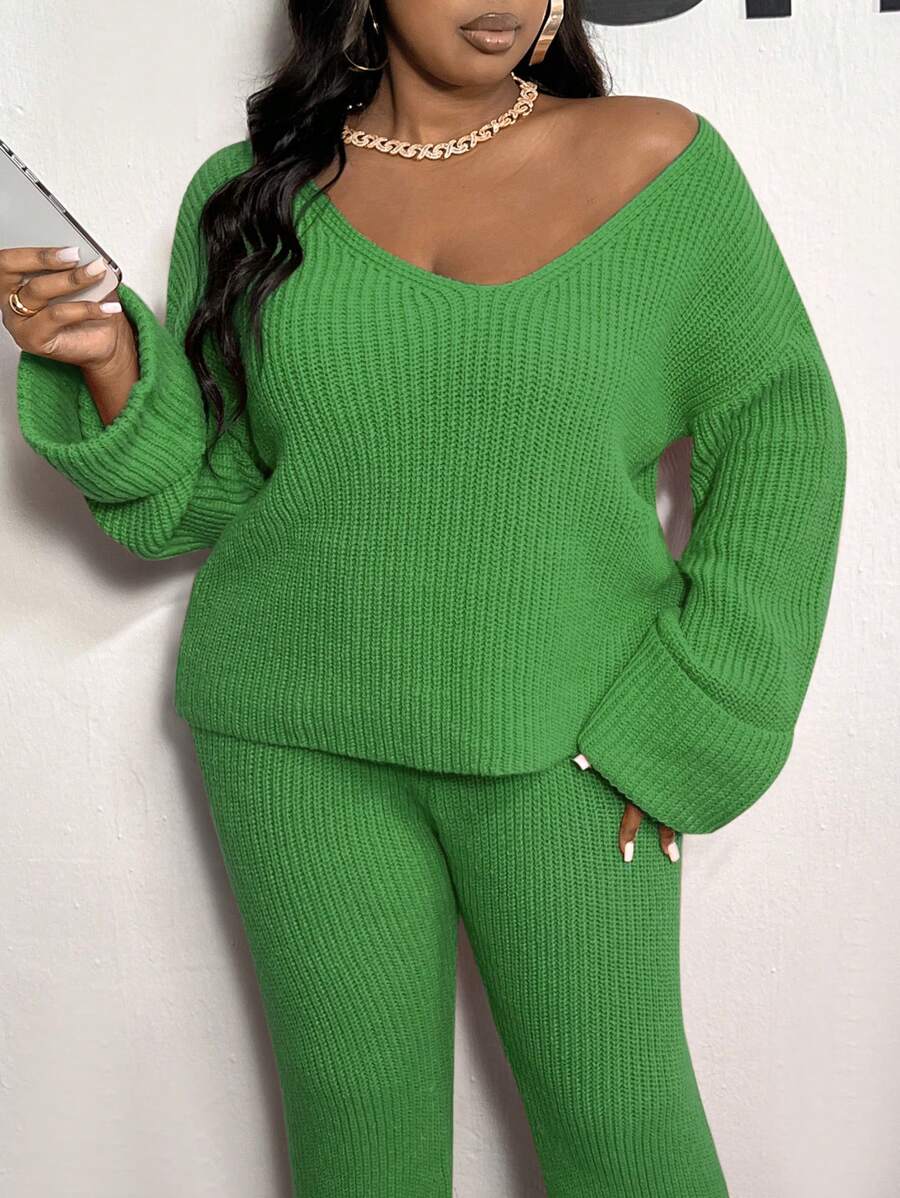 Slaydiva Casual Plus Size Women 2Pcs Set, Loose Fit Open Shoulder Long ...