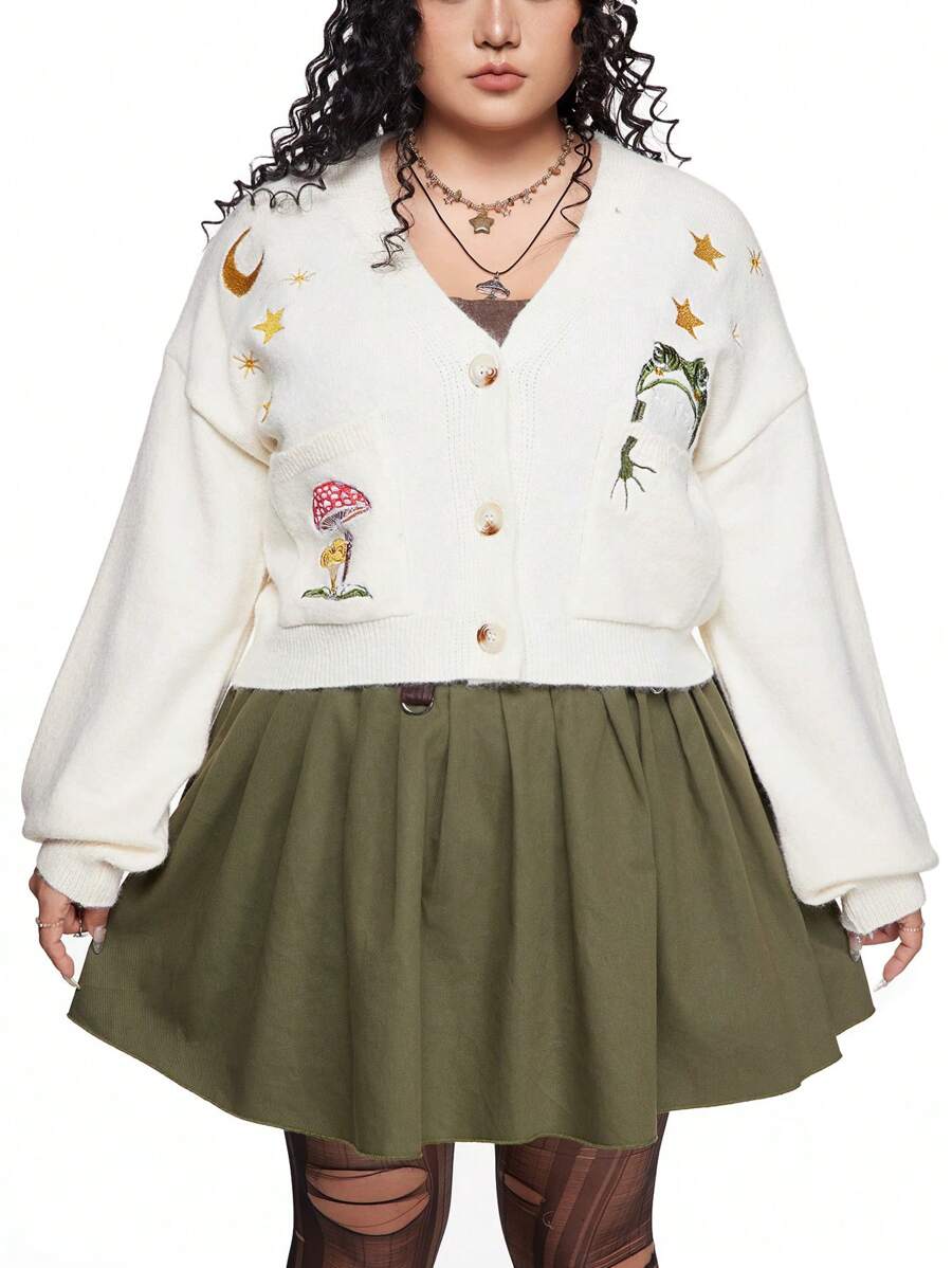 ROMWE Fairycore Plus Size Women Cottagecore Style Embroidered Frog ...