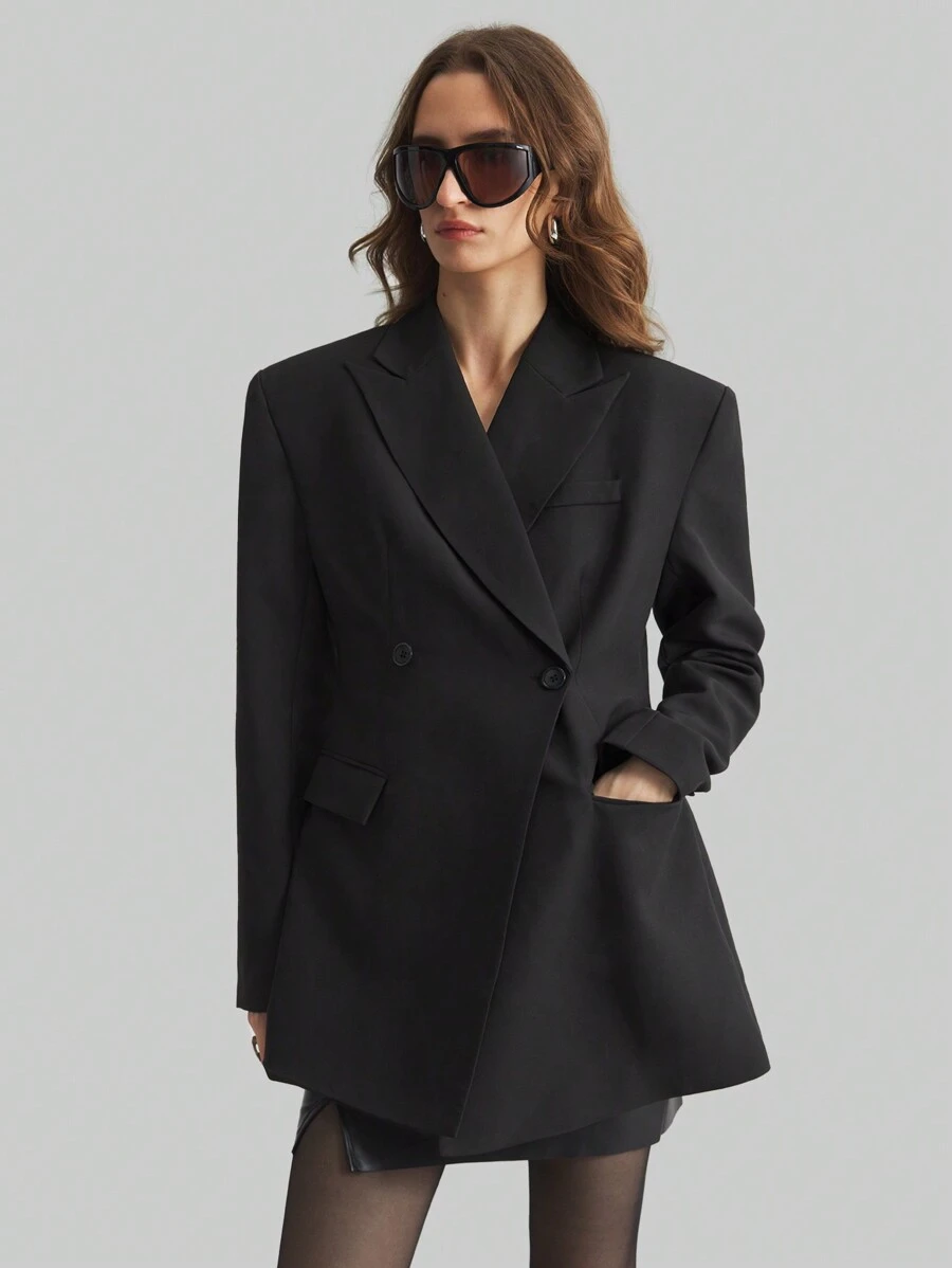 Ontre Women's Black Pinched Waist Jacket, New 2025 Spring Fashion Apparel, French Long Sleeve ...