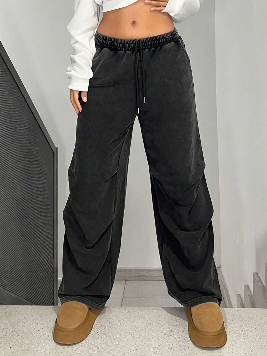 StreetHx Women Winter Streetwear Crinkled Vintage Wash Straight Leg ...