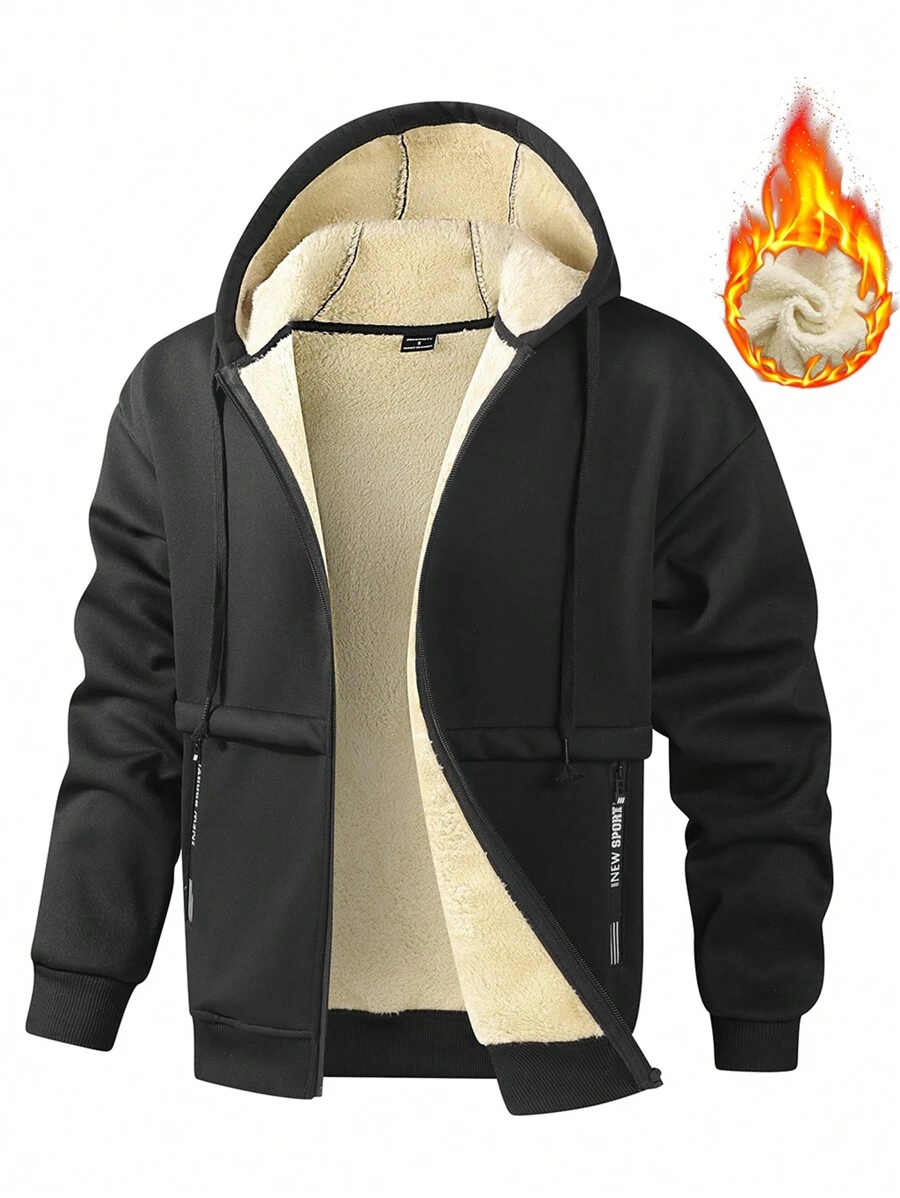 Manfinity Homme Men's Letter Pattern Thermal Lined Hoodie Jacket, Autumn/Winter, Men Fleece ...