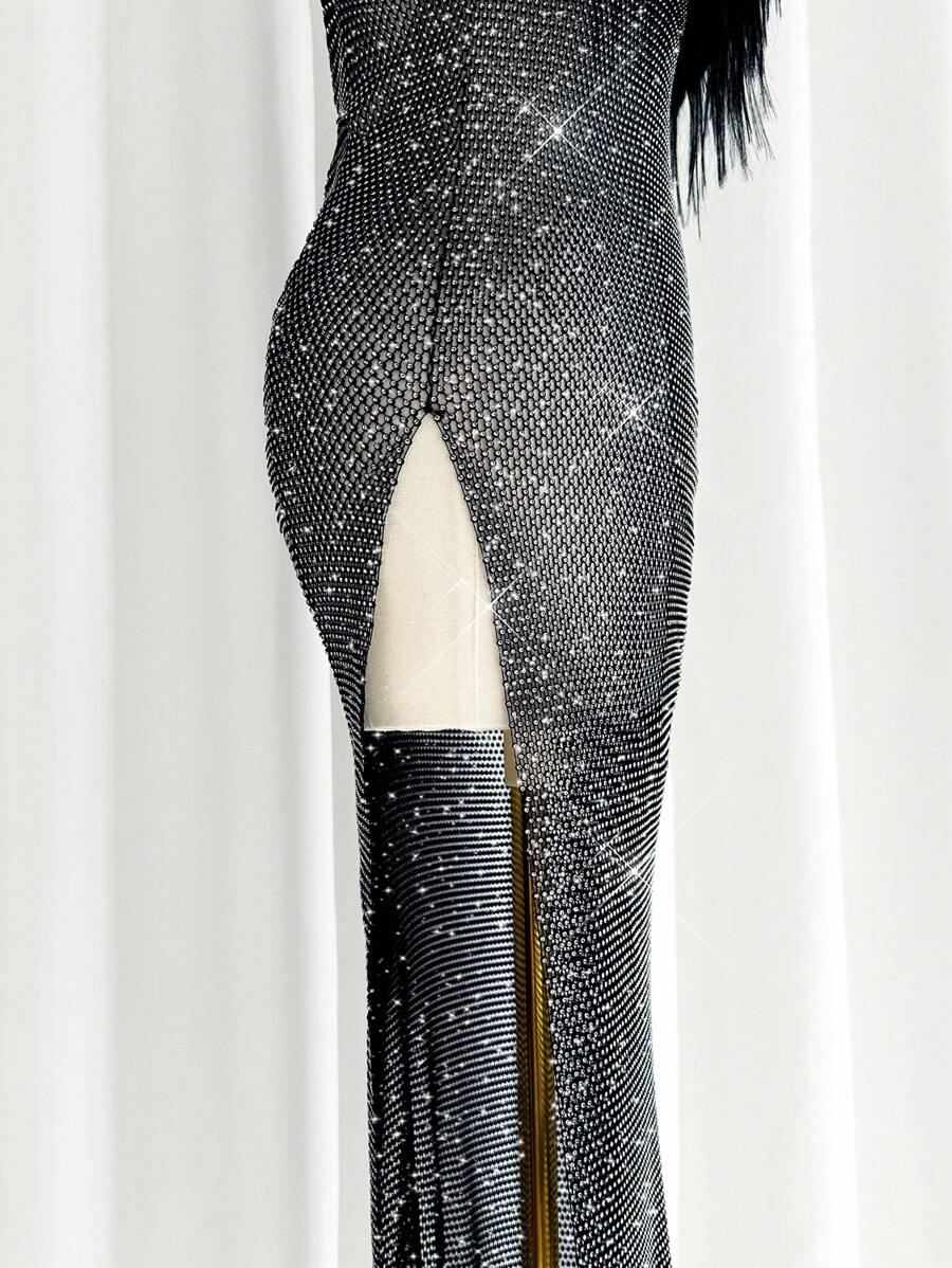 SHEIN ICON Flashy Fringed Split Hem Y2K Sexy Glitter Holiday New Years ...