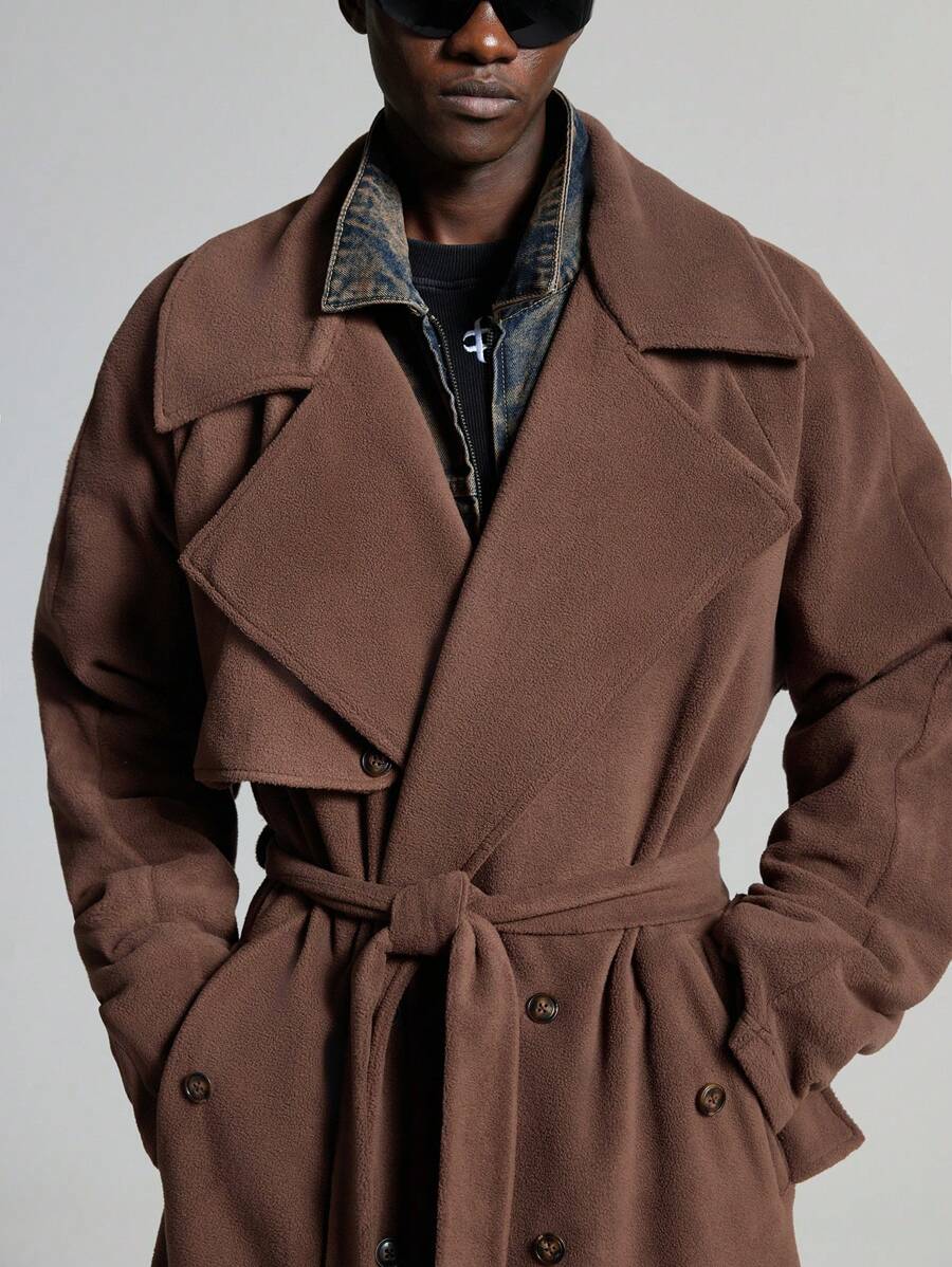 NEON BLANC Men's Casual Long Thermal Lined Double-Breasted Trench Coat ...