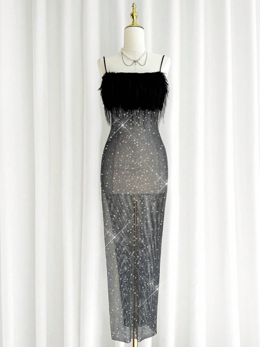 SHEIN ICON Flashy Fringed Split Hem Y2K Sexy Glitter Holiday New Years ...