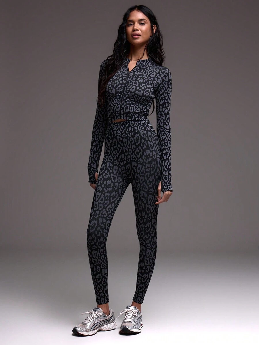 Musera Sport High Waist Ribbed Leopard Print Active-Wear Leggings ...