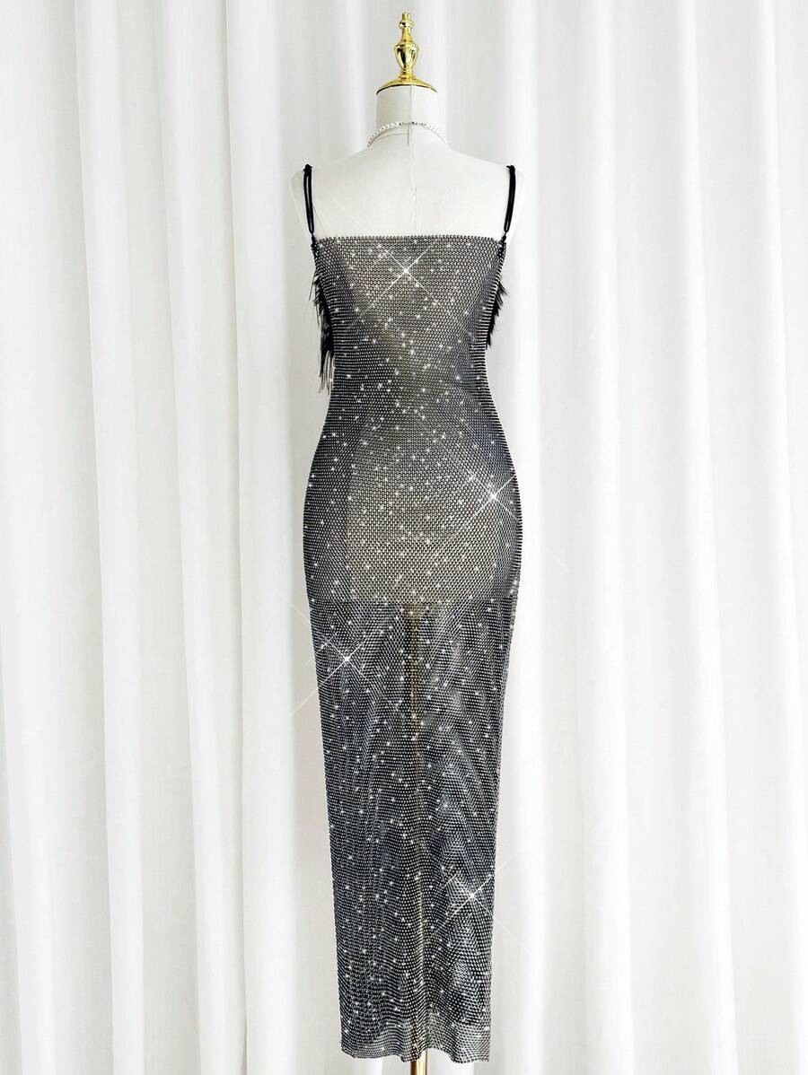 SHEIN ICON Flashy Fringed Split Hem Y2K Sexy Glitter Holiday New Years ...