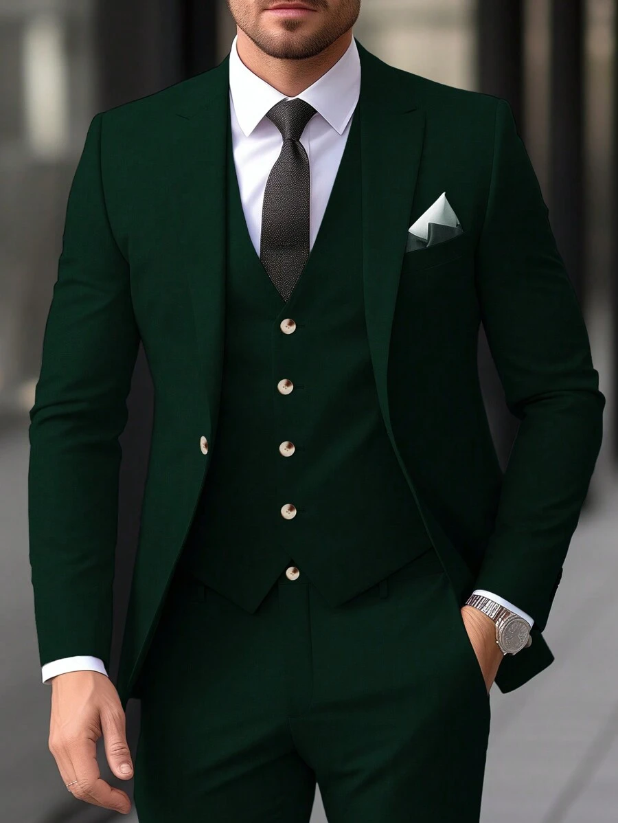 Men Solid Color Patch Pocket Design Suit Jacket And Pants Two Pieces ...