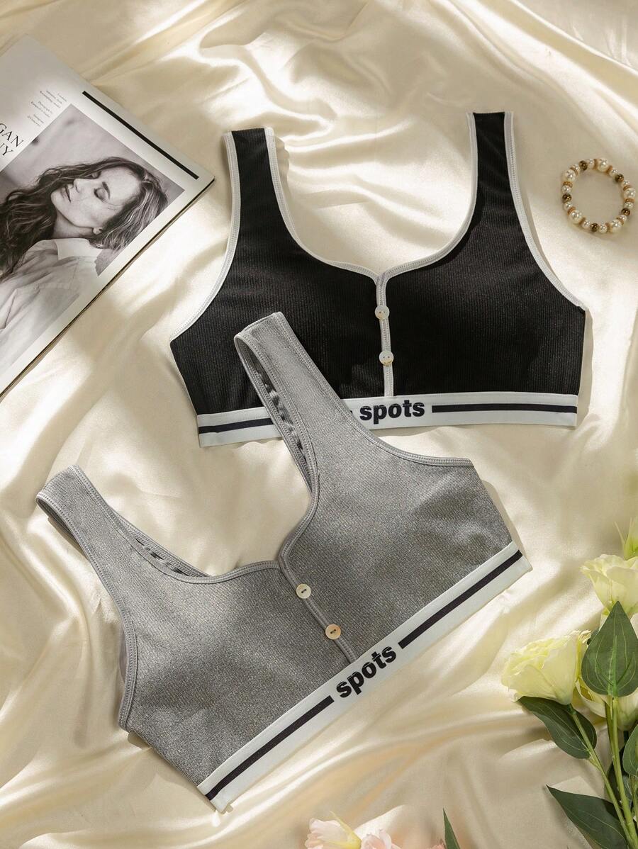 2pcs/Set Comfortable & Simple Sports Bra Underwear Set For Teenage ...