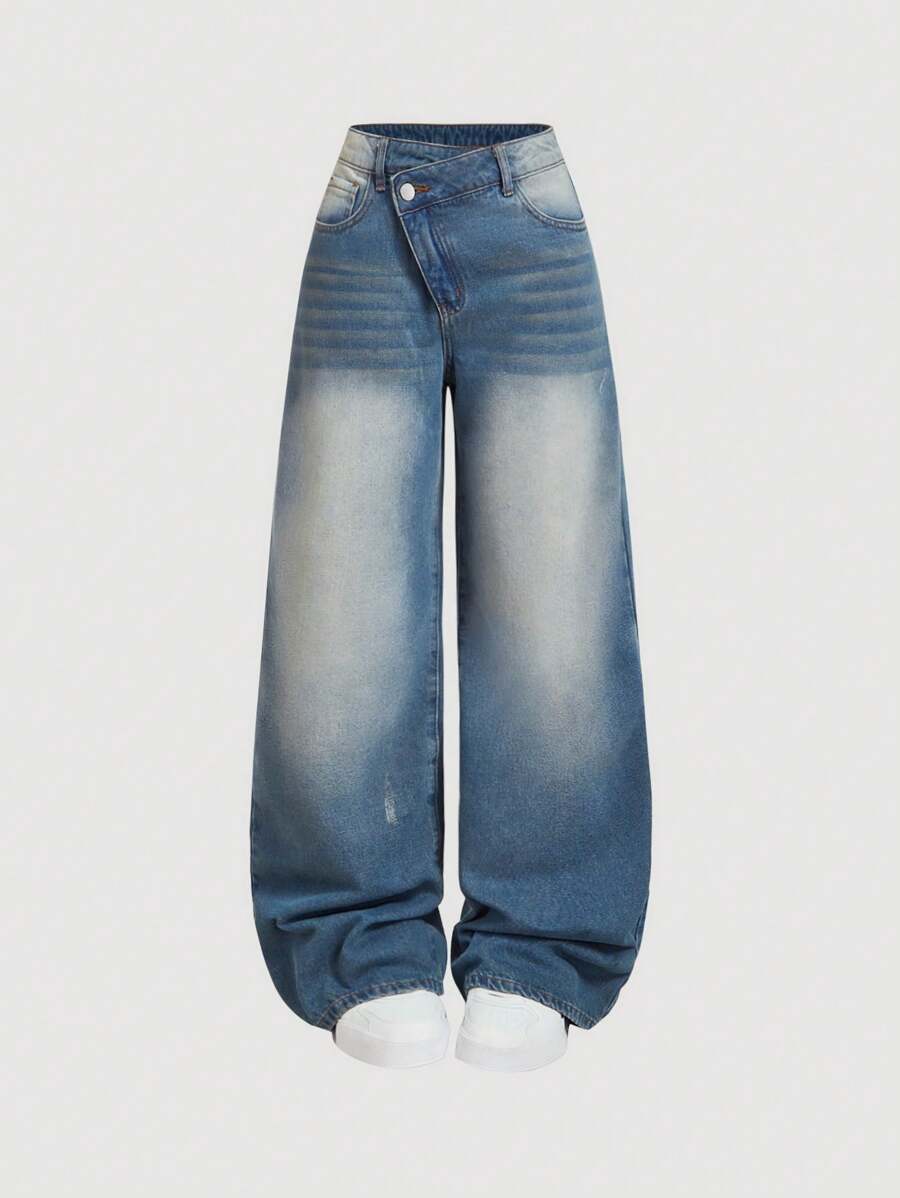 SHEIN MOD Women's Casual Loose Wide Leg Blue Jeans | SHEIN USA