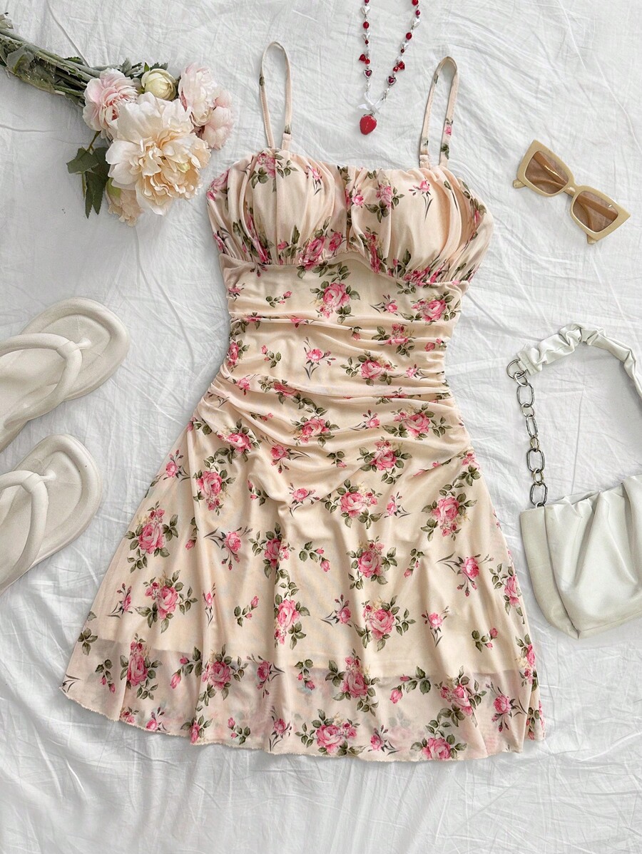 SHEIN Dreamara Women's Ditsy Floral Romantic Spaghetti Strap A-Line ...